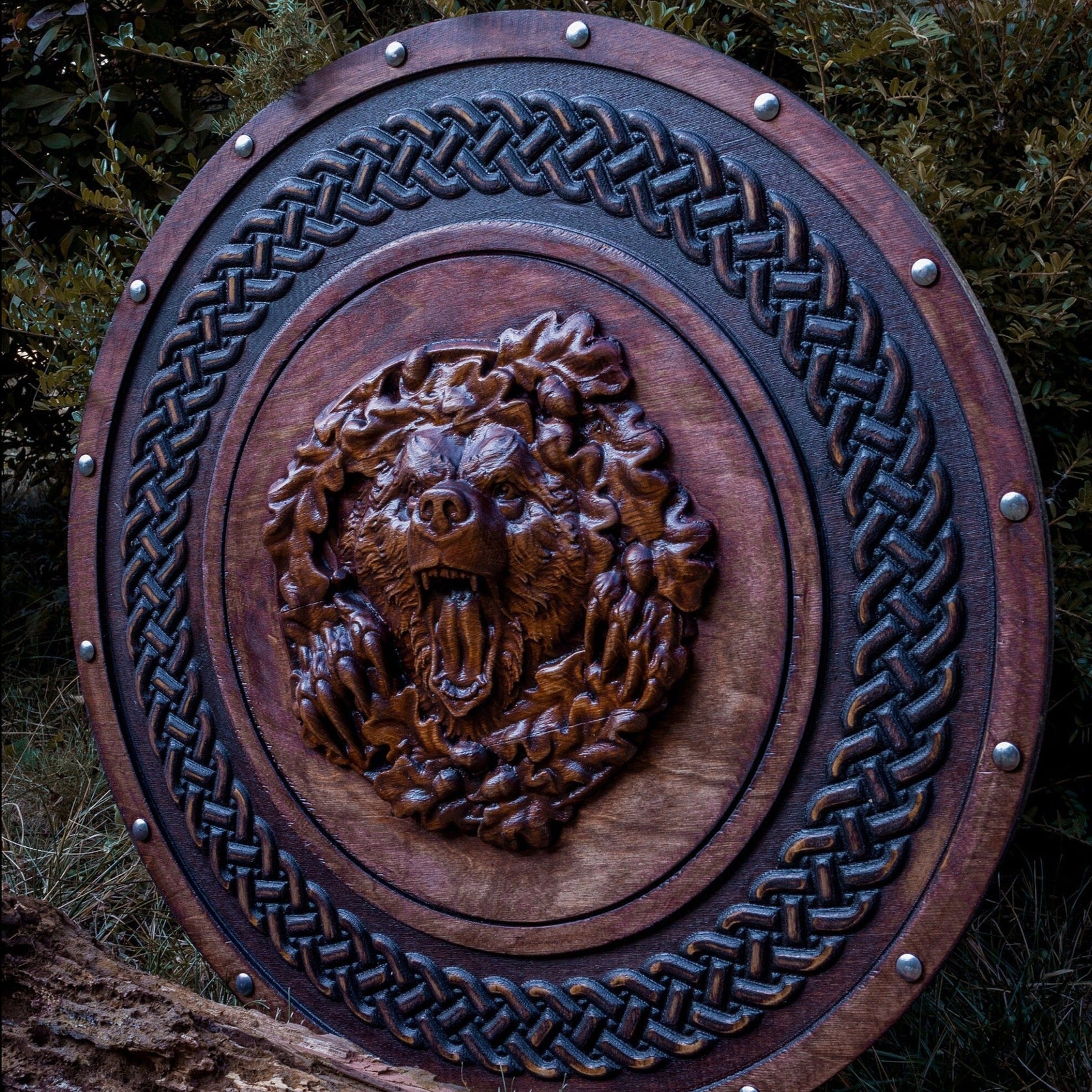 Berserker Bear Totem Oaken Carved Viking Shield, 24" - + engraved ...