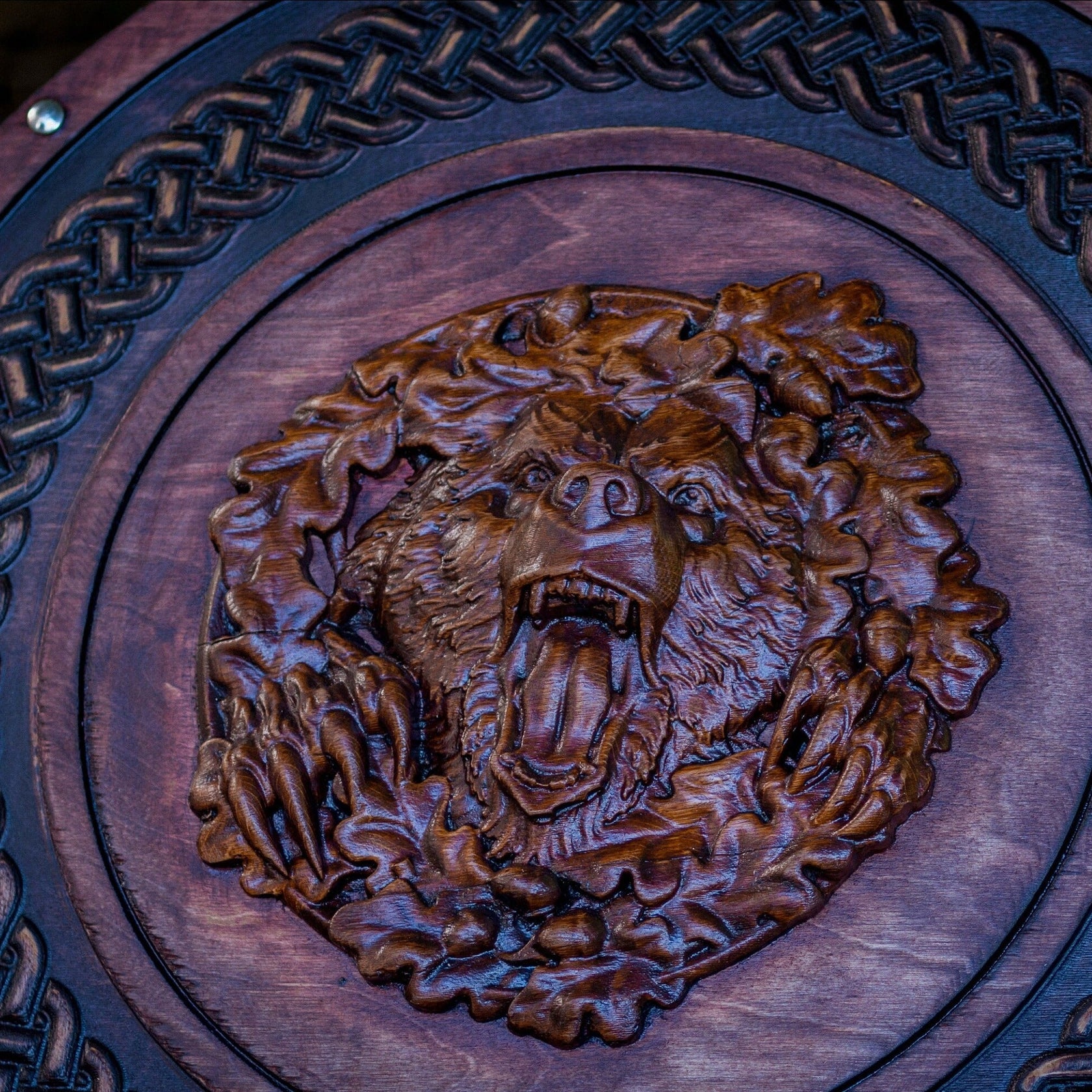 Berserker Bear Totem Oaken Carved Viking Shield, 24" - + engraved ...